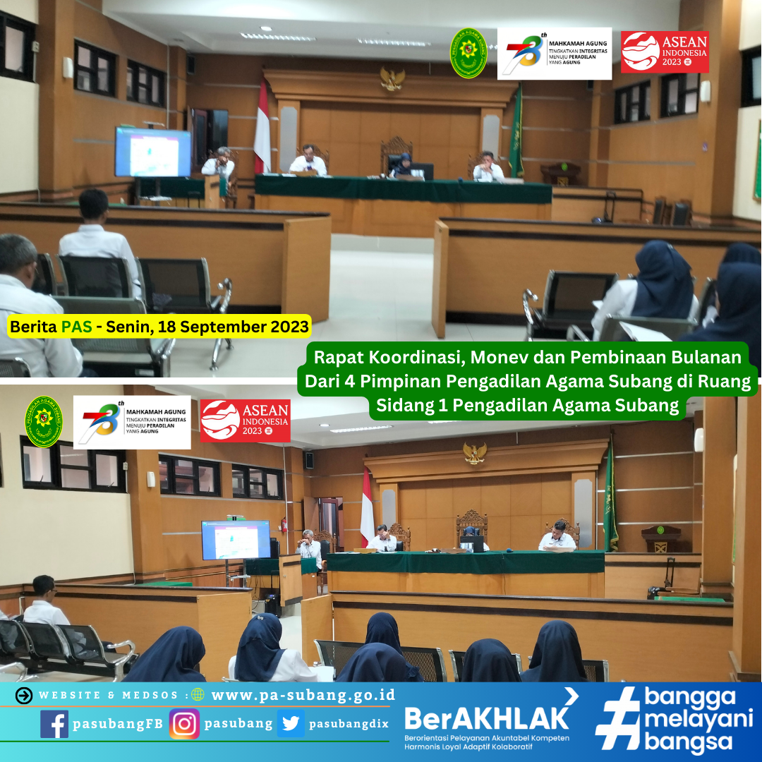 Rapat Koordinasi, Monev dan Pembinaan Bulanan Dari 4 Pimpinan Pengadilan Agama Subang di Ruang ...